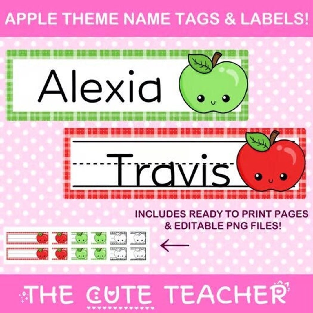 Apple Name Plates - Classroom Cubby Desk Tags & Bulletin Board Label ...