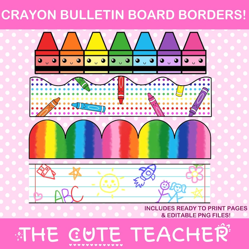 Crayon Theme Borders - Back to School Classroom Bulletin Board Decor ...