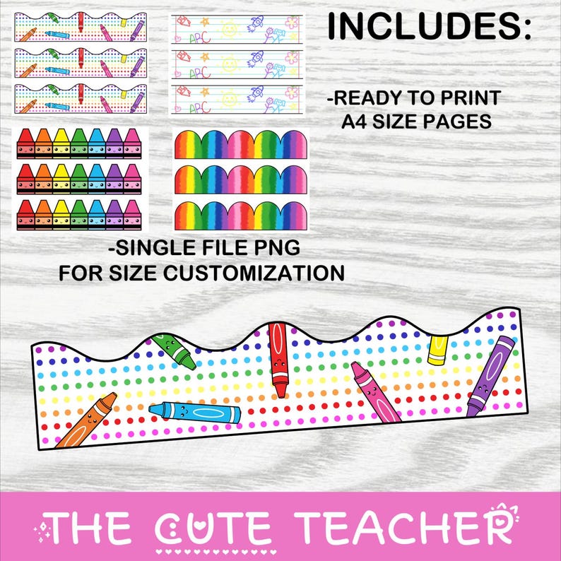 Crayon Theme Borders - Back to School Classroom Bulletin Board Decor ...