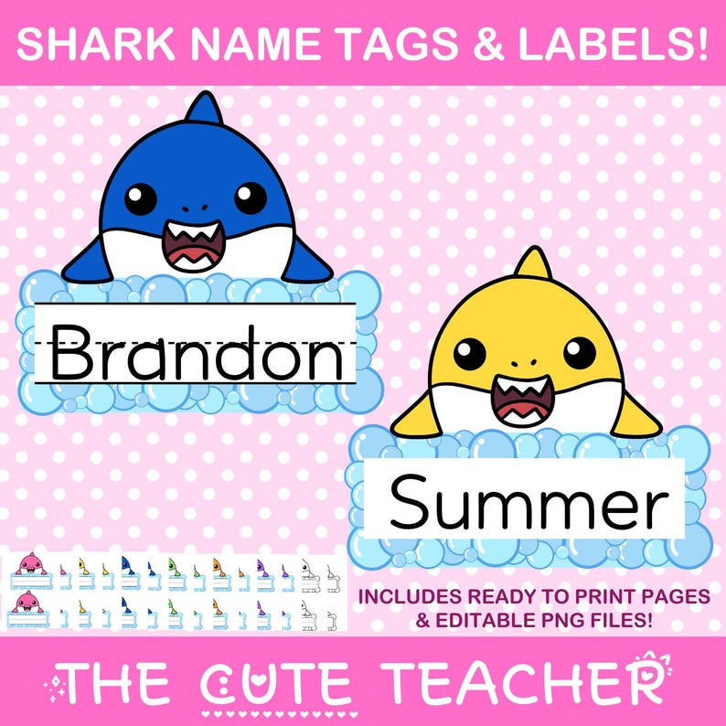 Shark Name Tags - Summer Ocean Themed Printable Door Display & Cubby ...