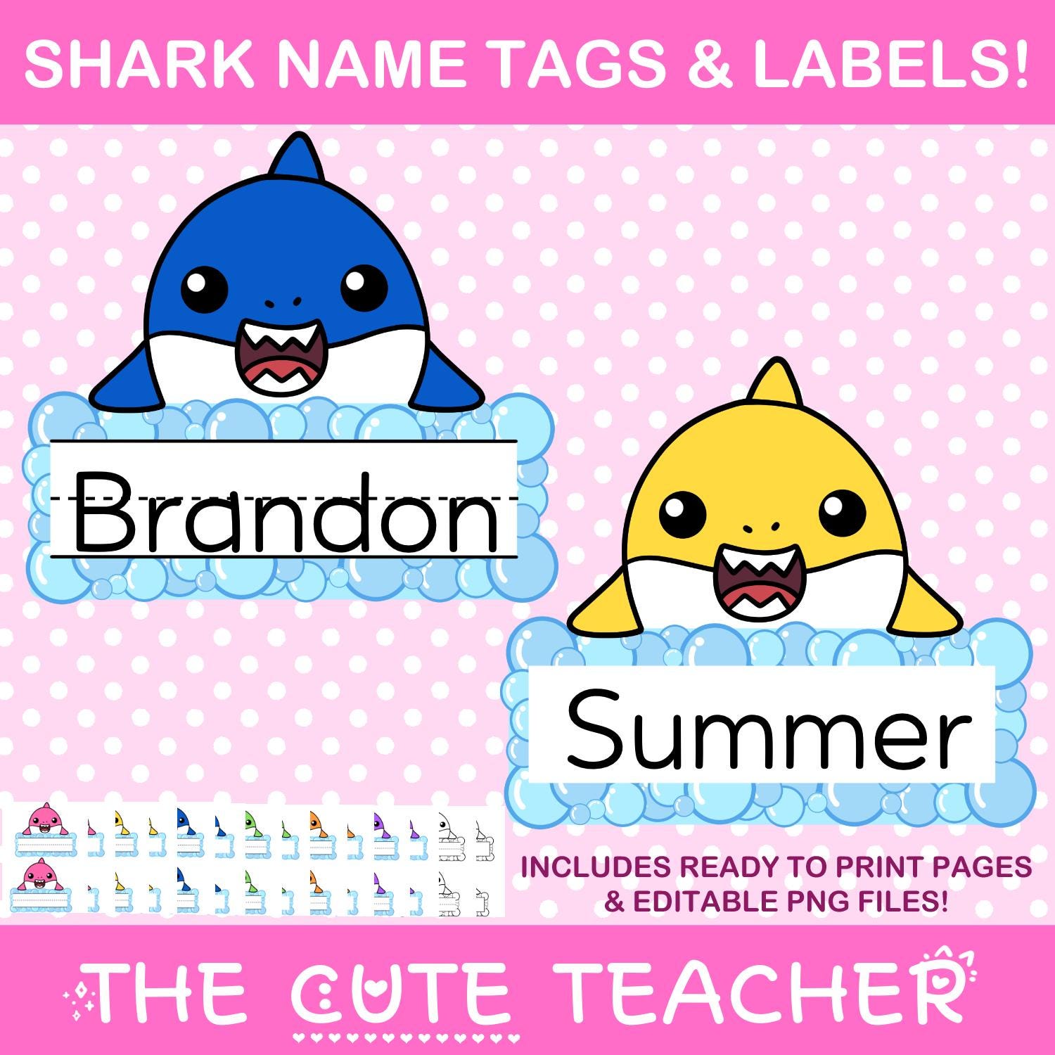 Shark Name Tags - Summer Ocean Themed Printable Door Display & Cubby ...