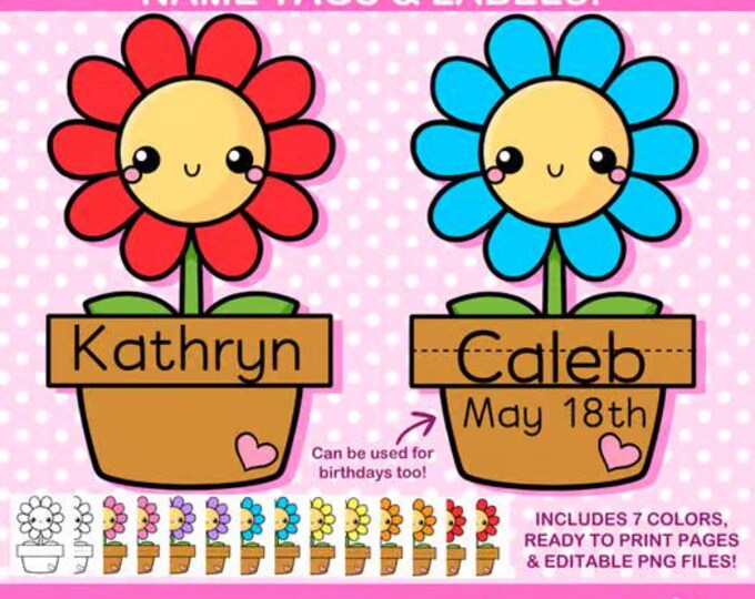 Flower Theme Name Tags: Classroom Decor Printable (PNG) - Etsy