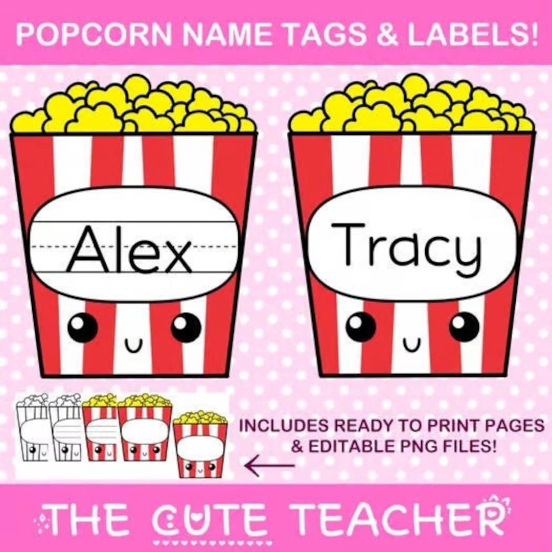 Popcorn Name Tags & Labels Movie Carnival Theme Bulletin Board ...