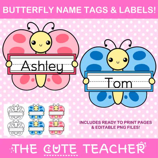 Butterfly Name Tags - Spring & Summer Colorful Printable Labels and ...