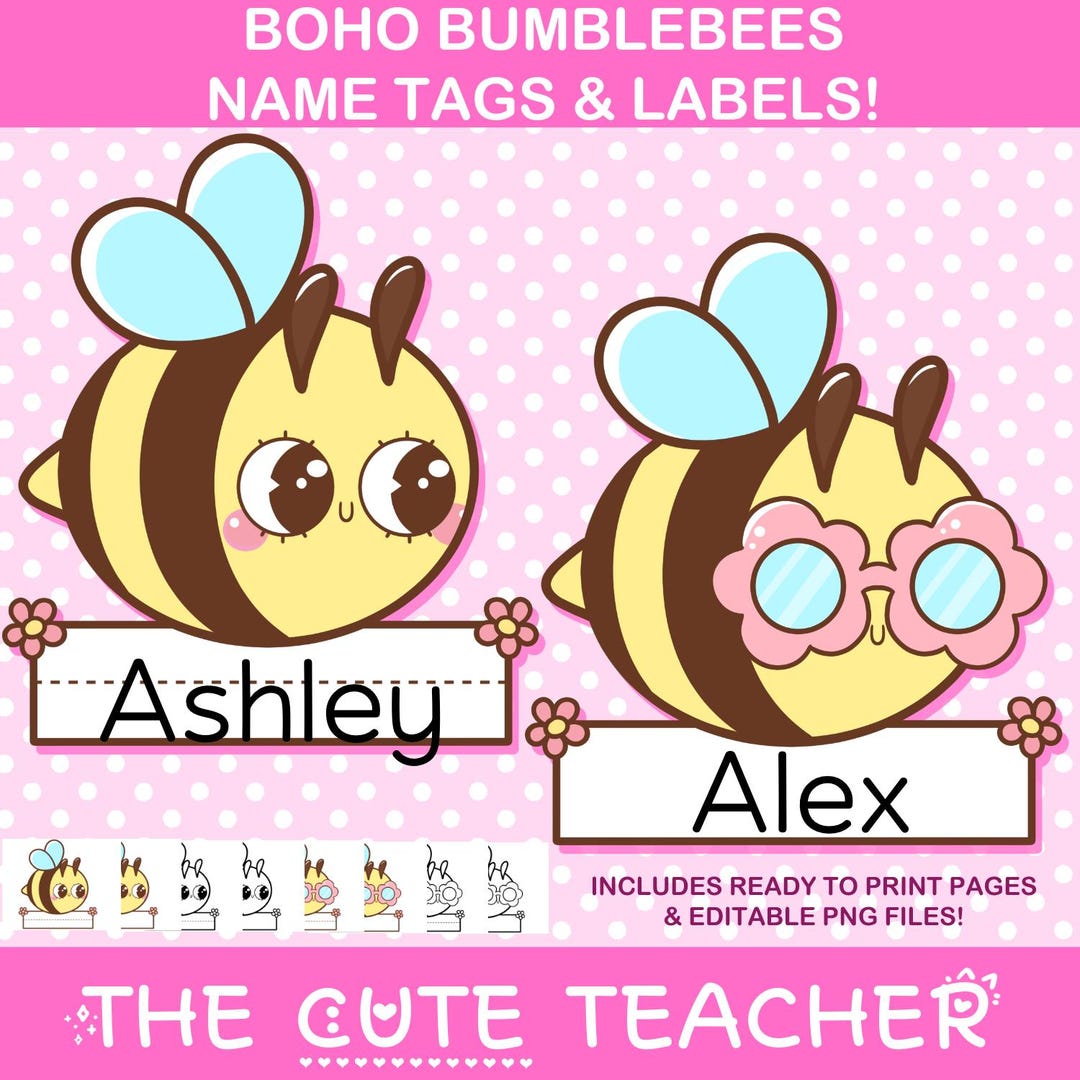 Boho Bumble Bee Name Tags - Retro 70s 80s Themed Spring Classroom Door ...
