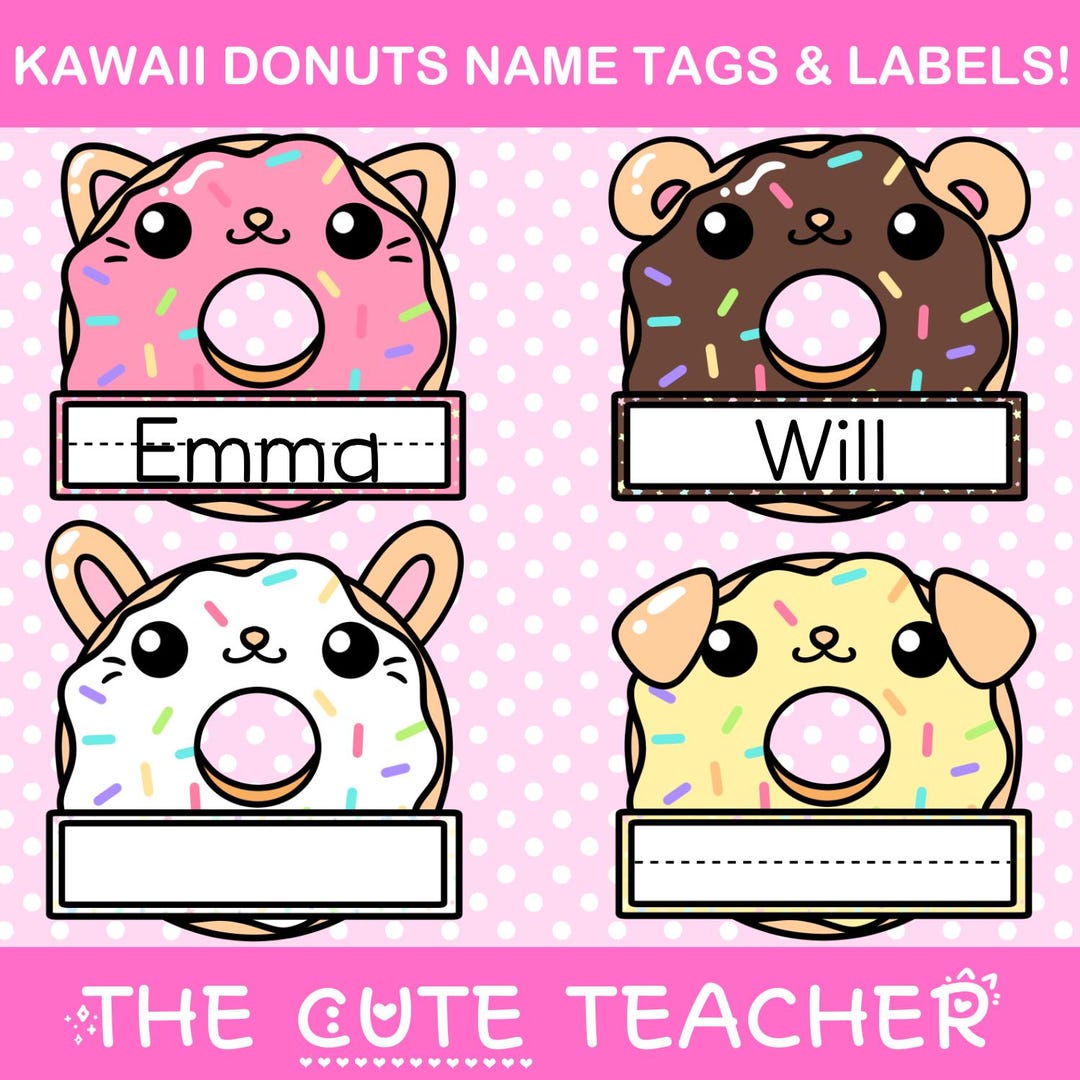 Kawaii Animal Donuts Name Tags - Cute ‘sprinkle Kindness’ Bulletin ...