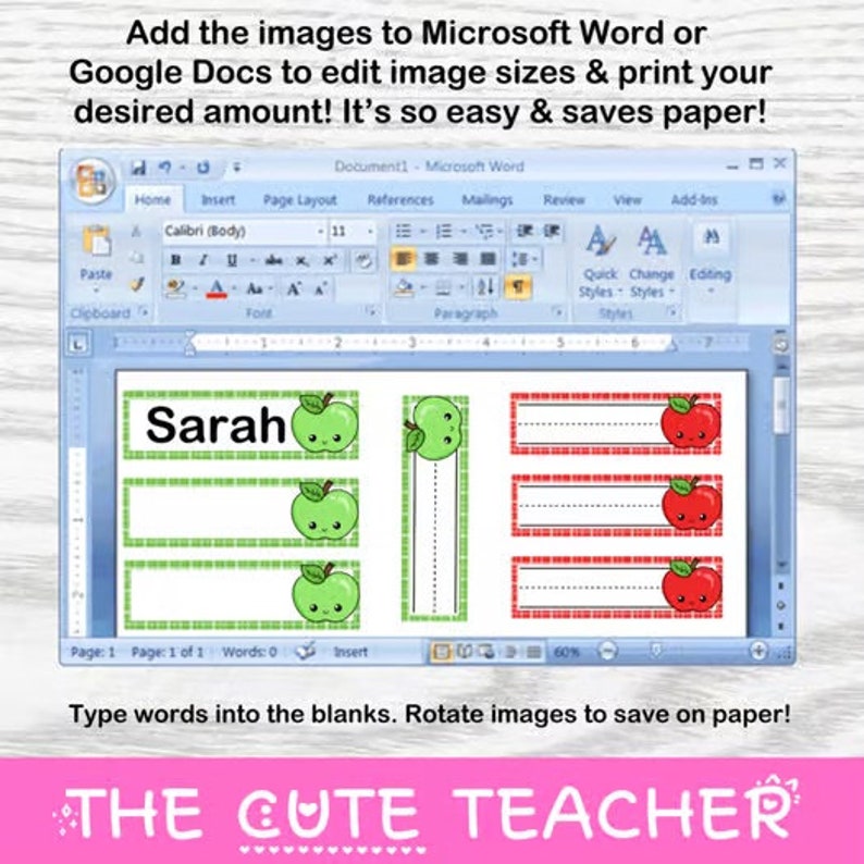 Apple Name Plates - Classroom Cubby Desk Tags & Bulletin Board Label ...