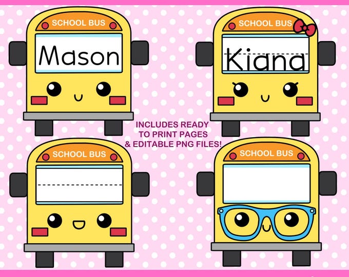 School Bus Name Tags - Bus-tin Into Kindergarten - Back to School ...