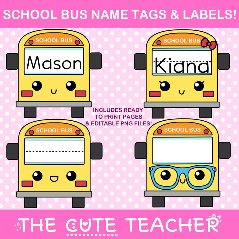 School Bus Name Tags - Bus-tin Into Kindergarten - Back to School ...