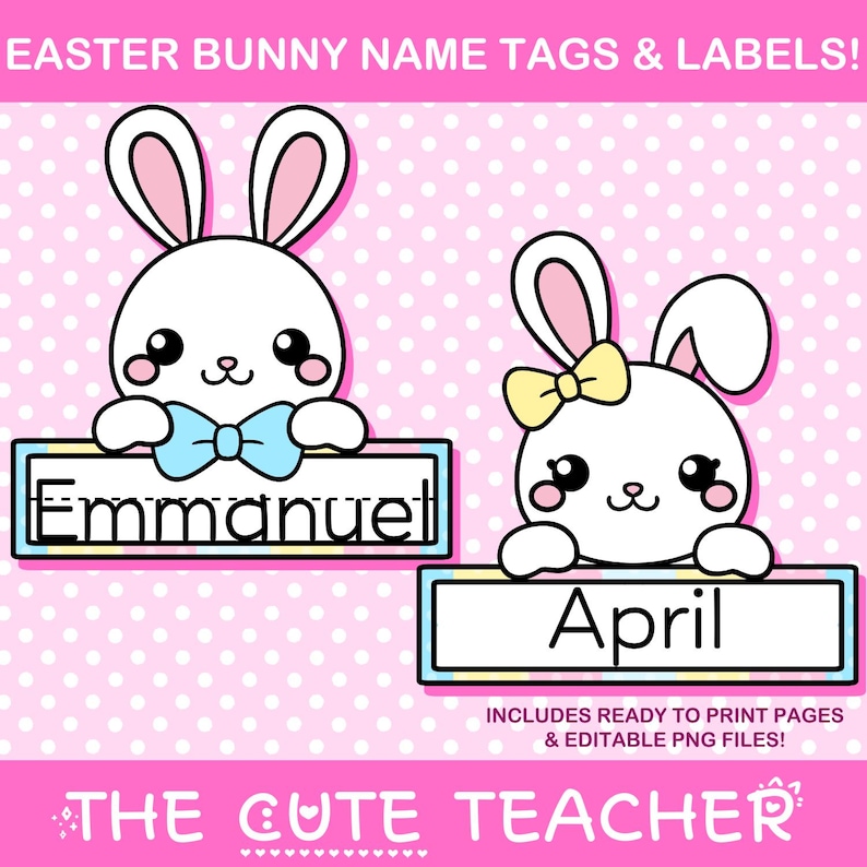 Easter Bunny Name Tags: Pastel Classroom Decor (printable PNG) - Etsy