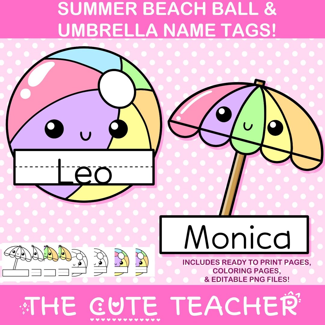 Summer Name Tags – Beach Ball & Umbrella Bulletin Board Decor and ...