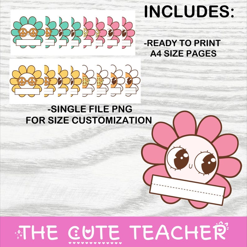 Retro Spring Flowers Name Tags - Cute Groovy Bulletin Board Decor ...