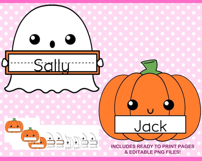 Pumpkin & Ghost Theme Name Tags - Printable Halloween Bulletin Board ...