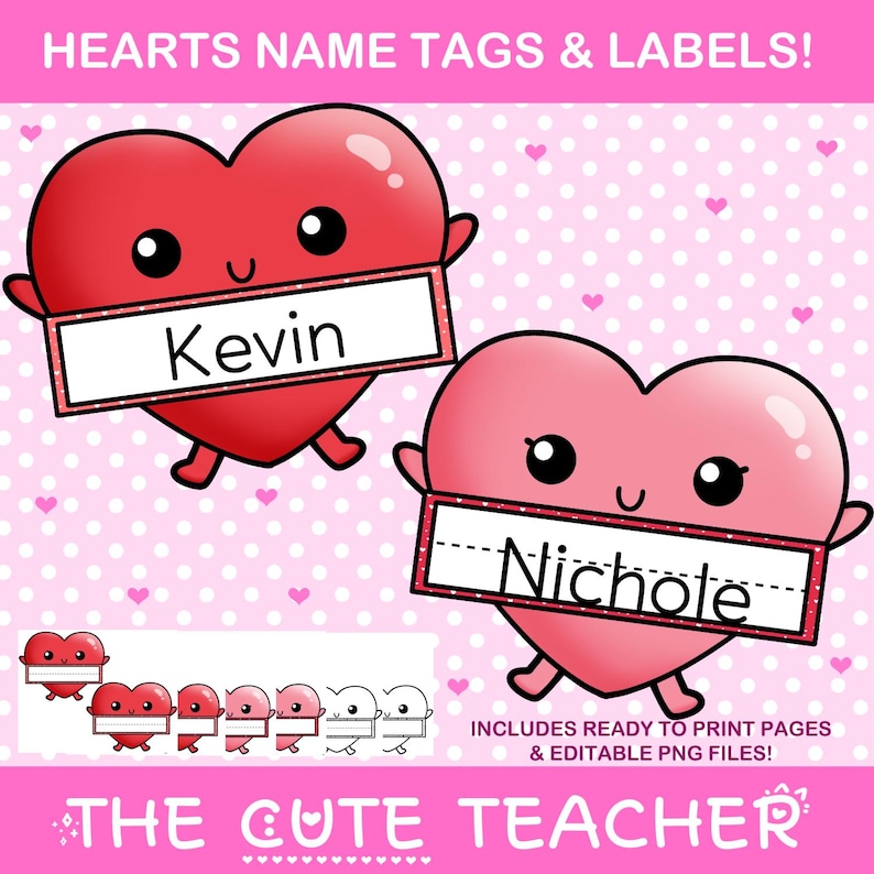 Valentine’s Day Hearts Name Tags - Printable Bulletin Board & Cubby ...