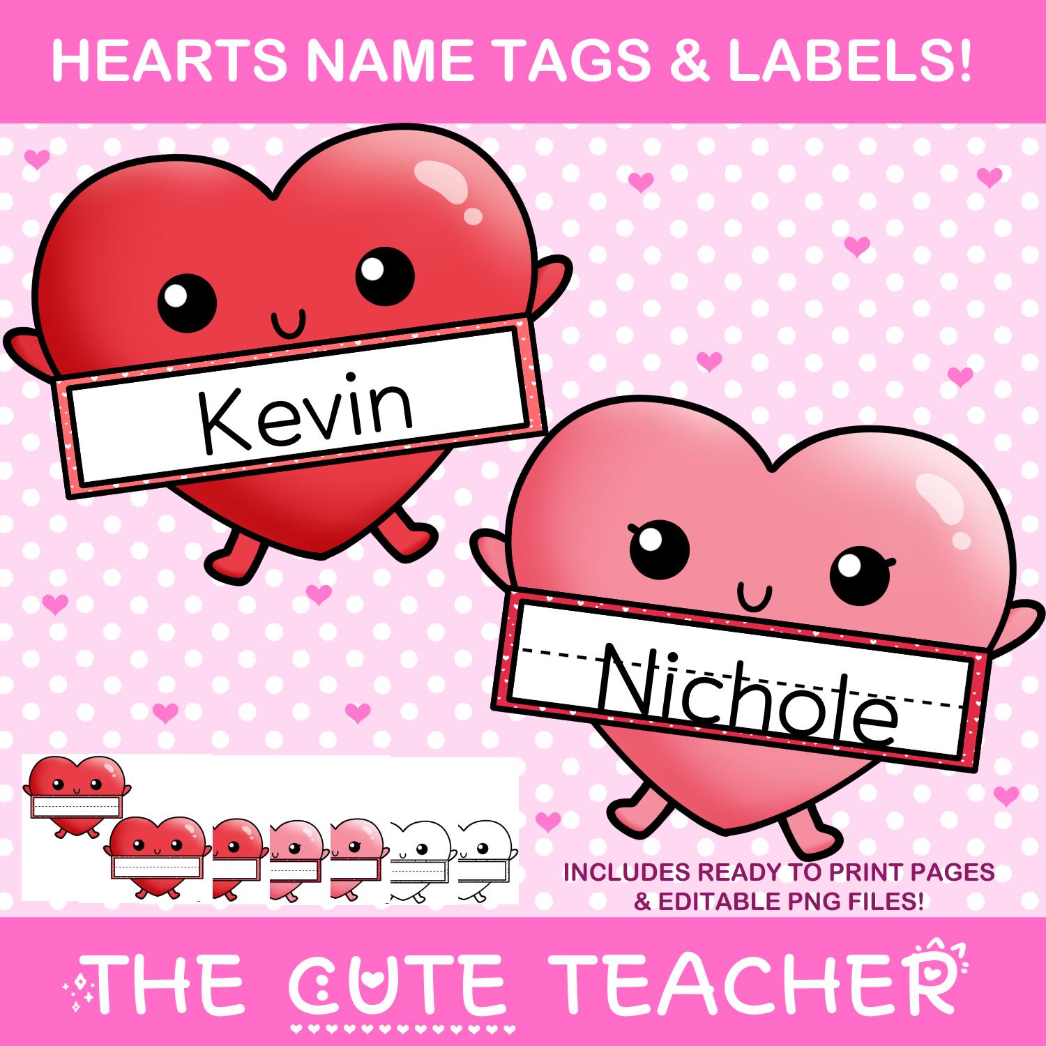 Valentine’s Day Hearts Name Tags - Printable Bulletin Board & Cubby ...