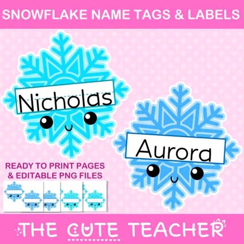 Snowflake Name Tags Christmas Printable Frozen Winter Classroom Labels ...
