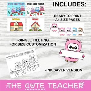 Attendance Chart - Who’s Here Today - Editable Owl Preschool & Kindergarten Display - Etsy