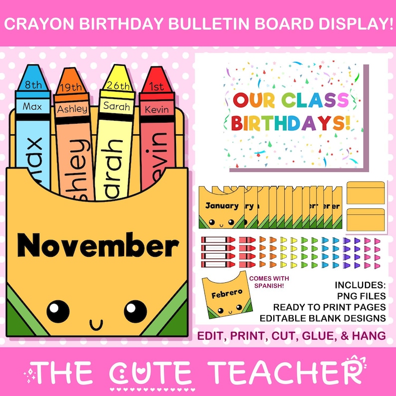 Crayon Birthday Bulletin Board Printable: Editable Classroom Decor ...