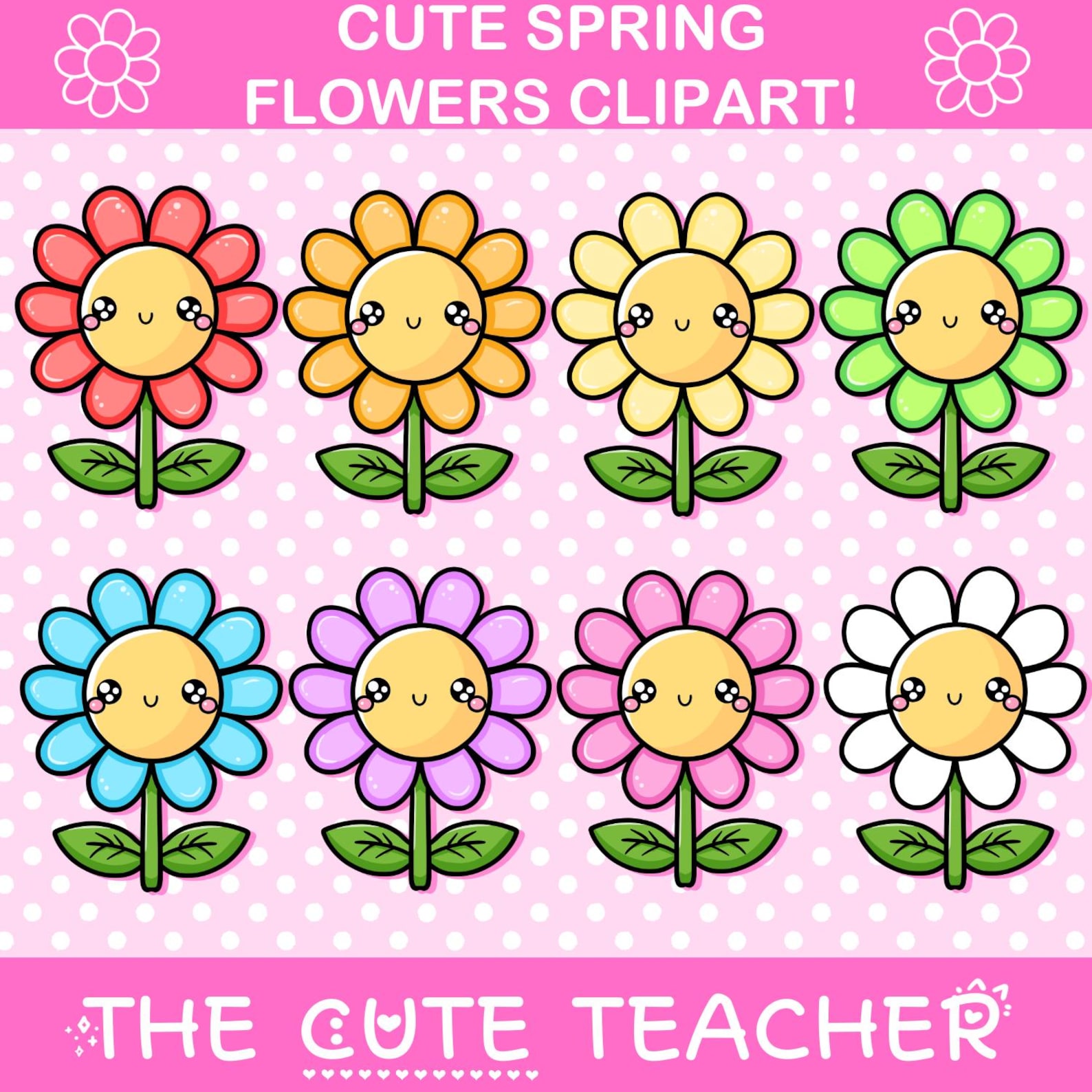 Kawaii Spring Flowers Clipart for Planners, Stickers, Classroom ...