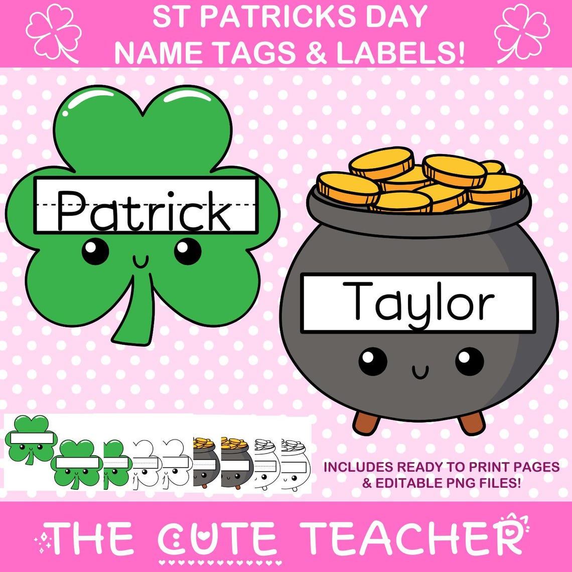 St. Patrick’s Day Name Tags - Cute Shamrock Bulletin Board & Cubby ...