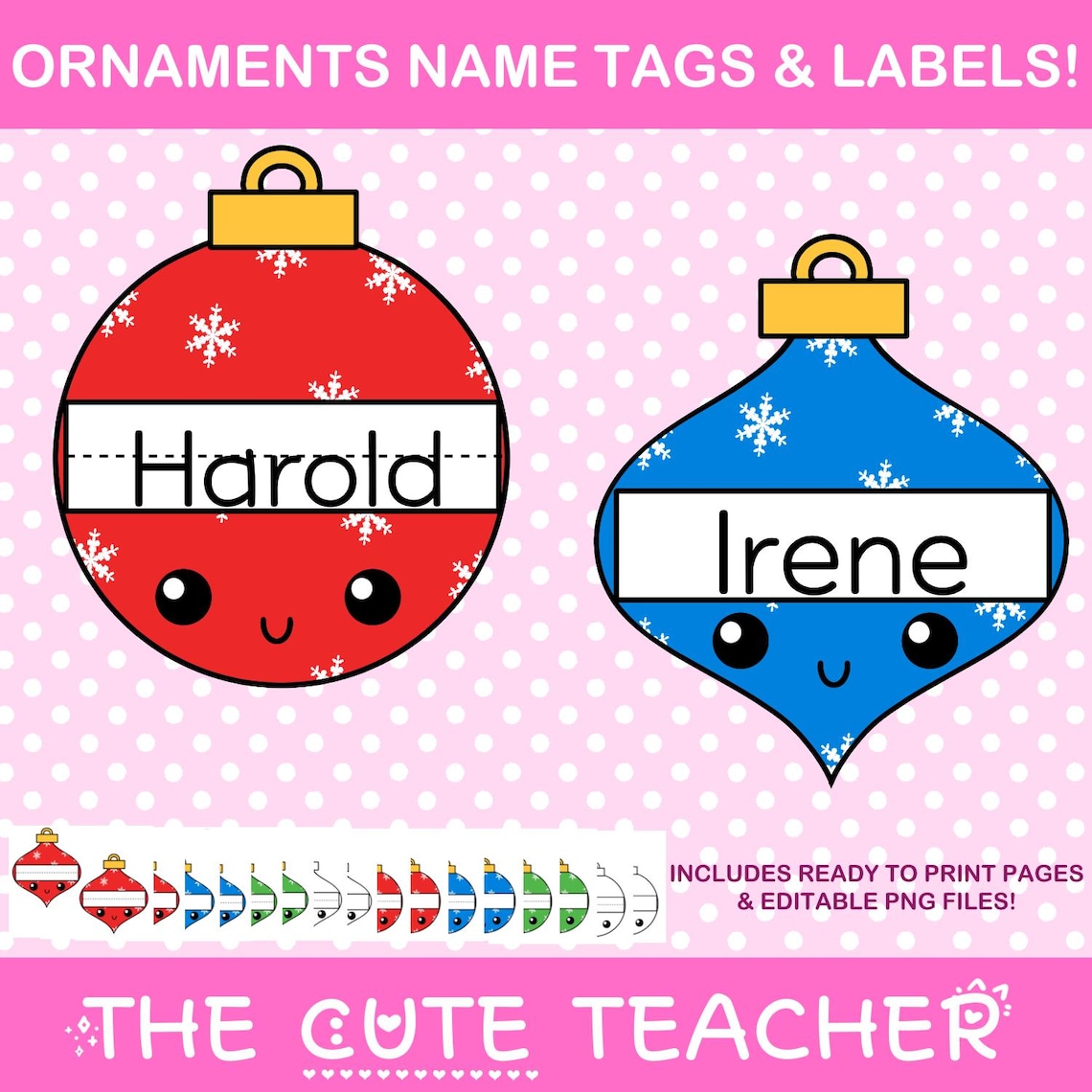 Christmas Ornaments Name Tags - Decorative Winter Bulletin Board & Door ...