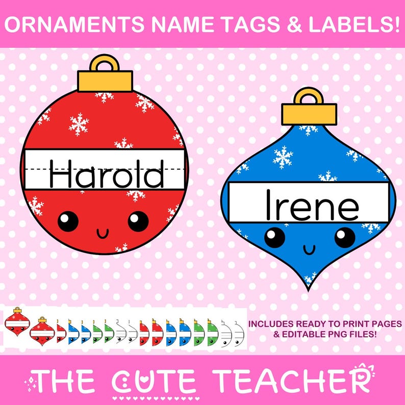 Christmas Ornaments Name Tags - Decorative Winter Bulletin Board & Door ...