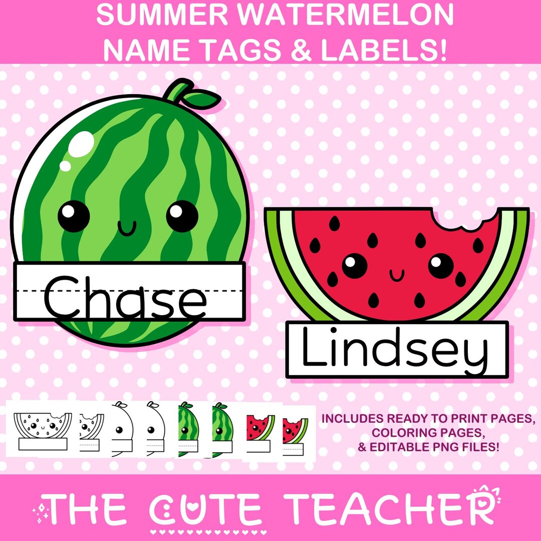 Watermelon Name Tags – Summer Fruit Theme Printable Desk & Cubby Label ...