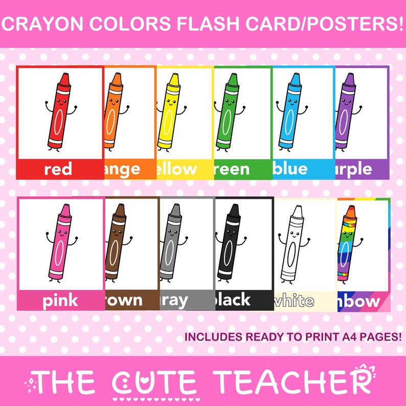 Colors Flash Cards - Crayon Themed Posters & Teacher Classroom ...