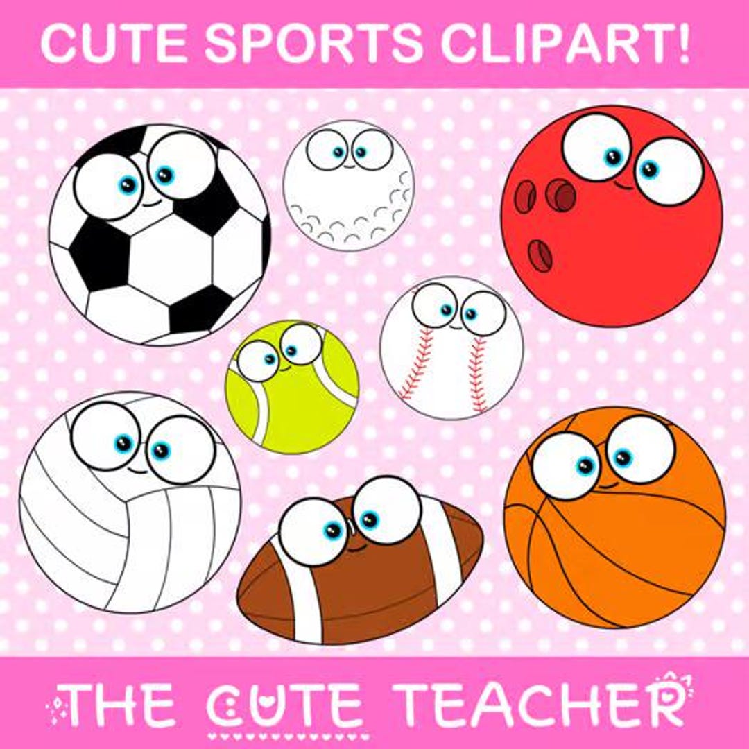 Kawaii Sports Balls Basketball, Football, Tennis, Golf Clipart for ...