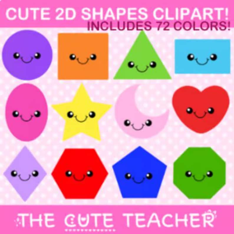 Kawaii 2D Shapes Colorful Clipart for Planners, Stickers, Classroom ...