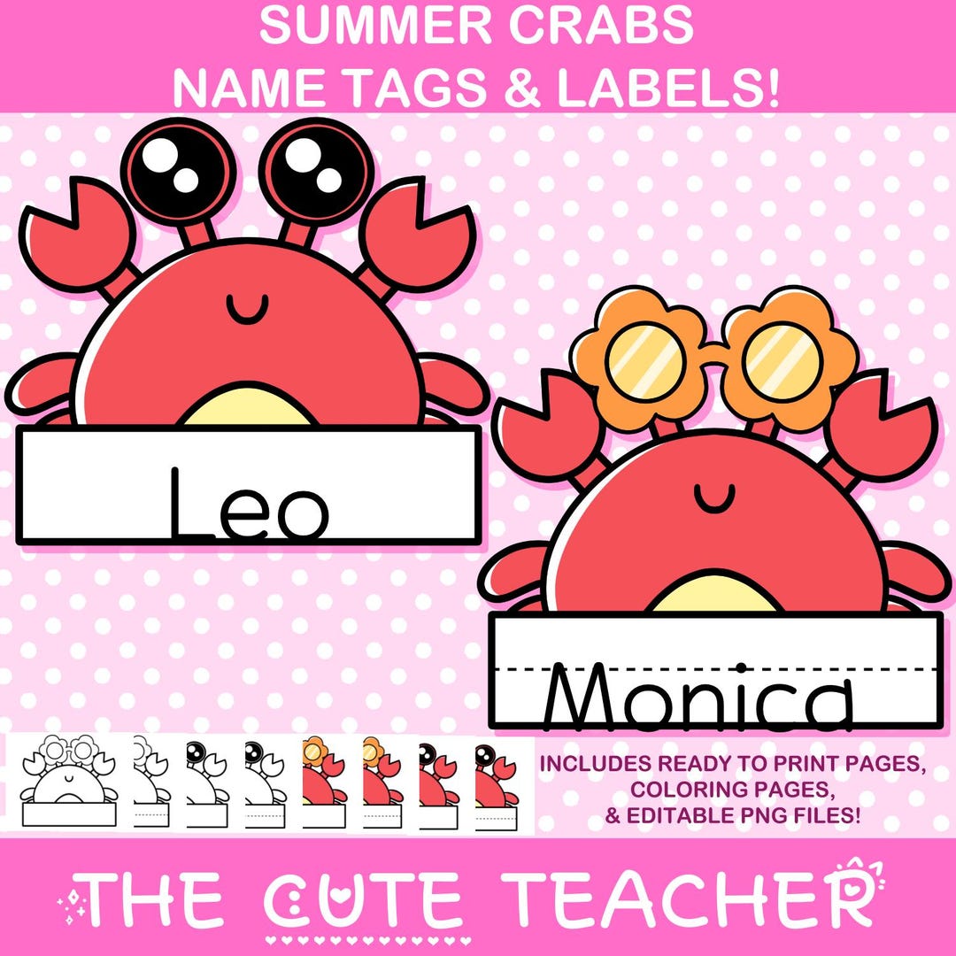 Cute Crab Name Tags – Summer Ocean Theme Student Desk Decor Labels for ...