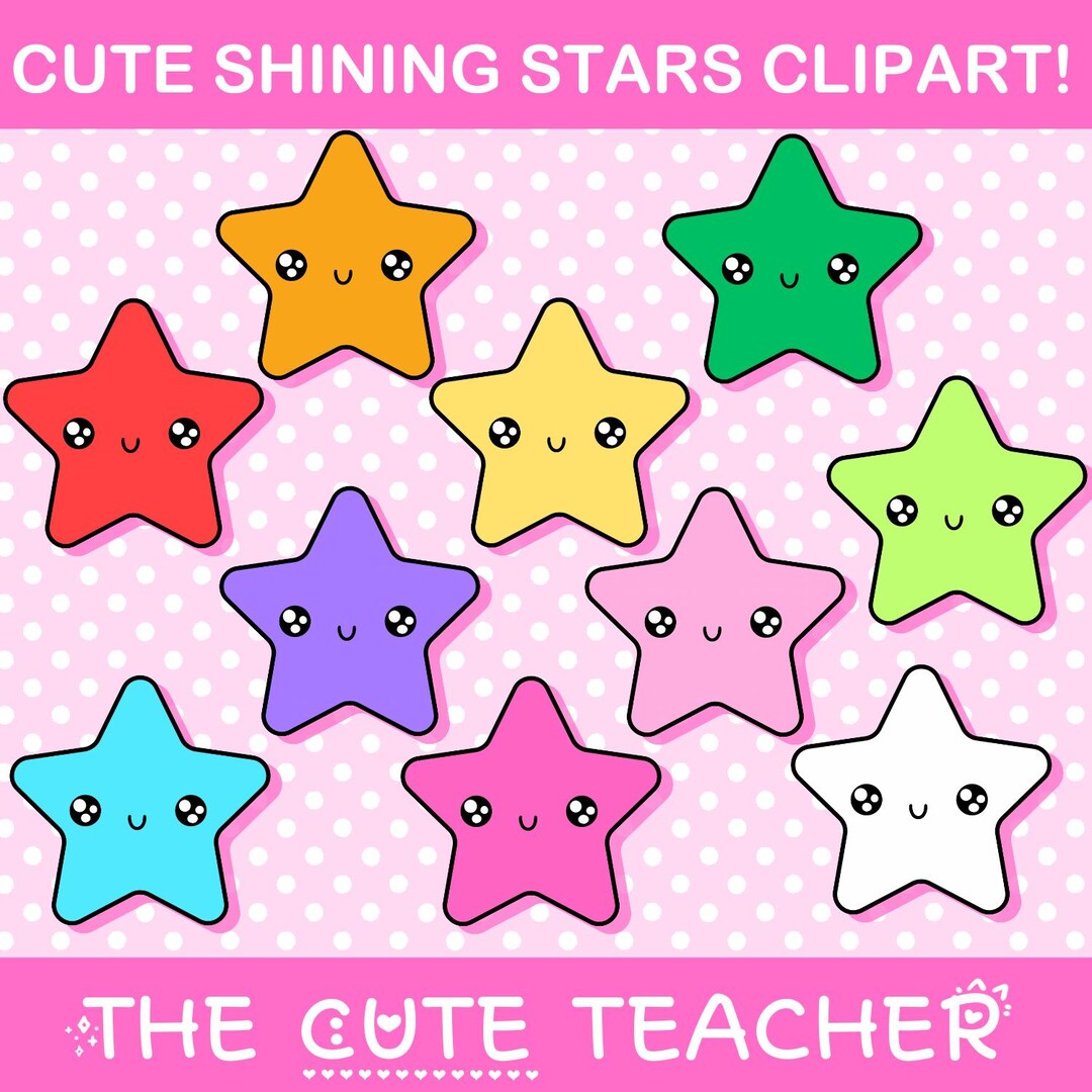 Kawaii Colorful Shining Stars Clipart Clipart for Planners, Stickers ...