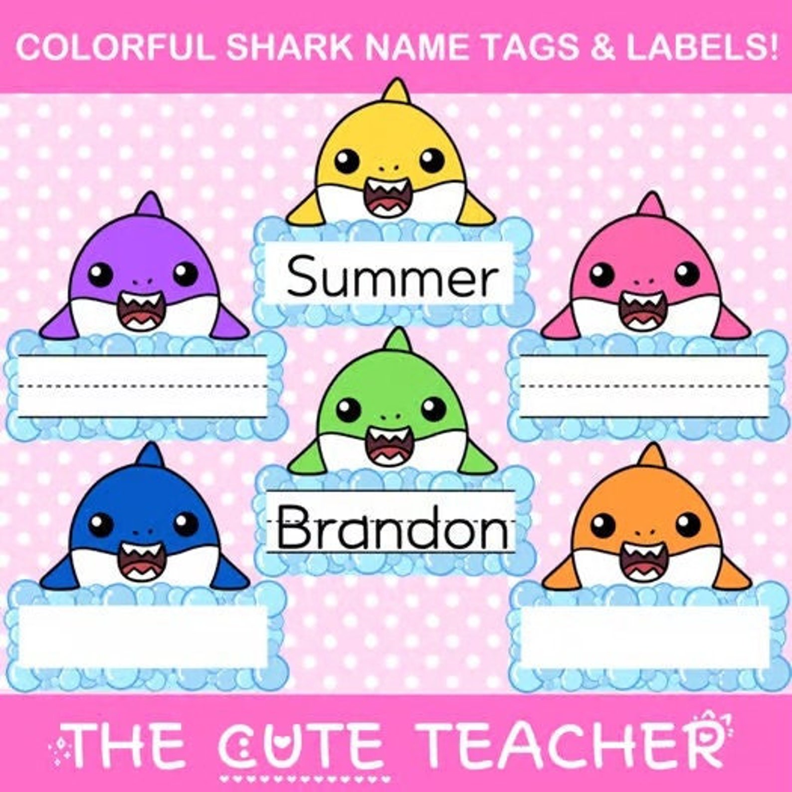 Shark Name Tags Colorful Ocean Themed Printable Door Display - Etsy