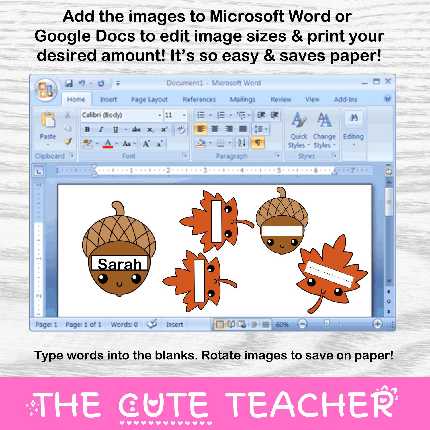 Autumn Theme Name Tags - Acorn & Fall Leaves Printable Bulletin Board ...