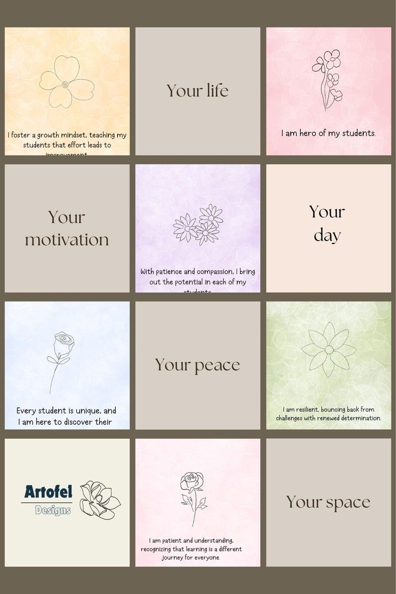 30 Printable Positive Affirmation Cards for Teachers, Daily Mindfulness ...