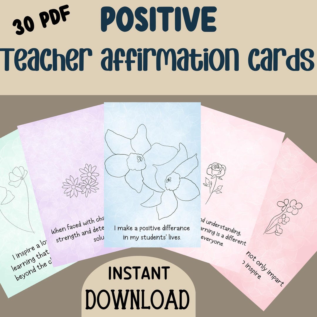 30 Printable Positive Affirmation Cards for Teachers, Daily Mindfulness ...