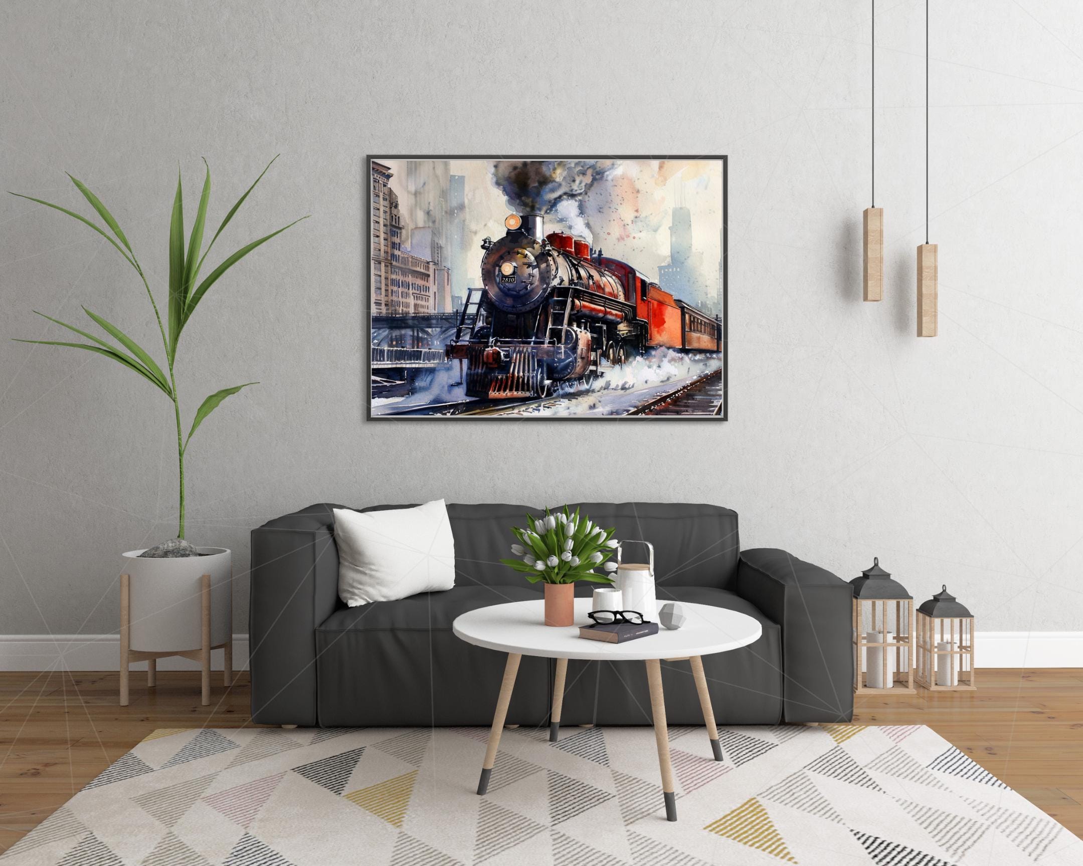 Watercolor Painting of Chicago & North Western Railway, Train No 2810 ...