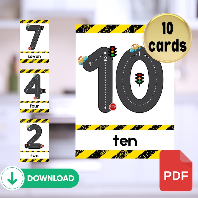 Number Flashcards Numbers 1-10 Flashcard for Kids Road Flashcard 1-10 ...