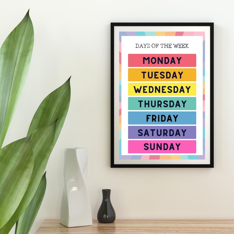 Days of the Week Classroom Wall Chart Kids Wall Chart Kids Classroom ...