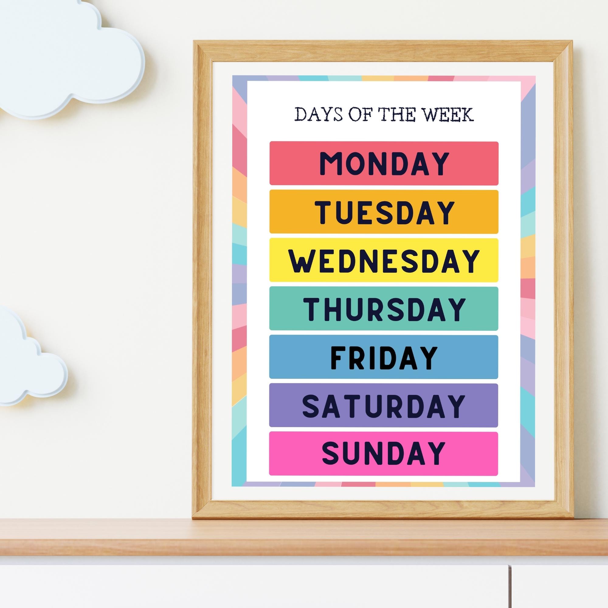 Days of the Week Classroom Wall Chart Kids Wall Chart Kids Classroom ...