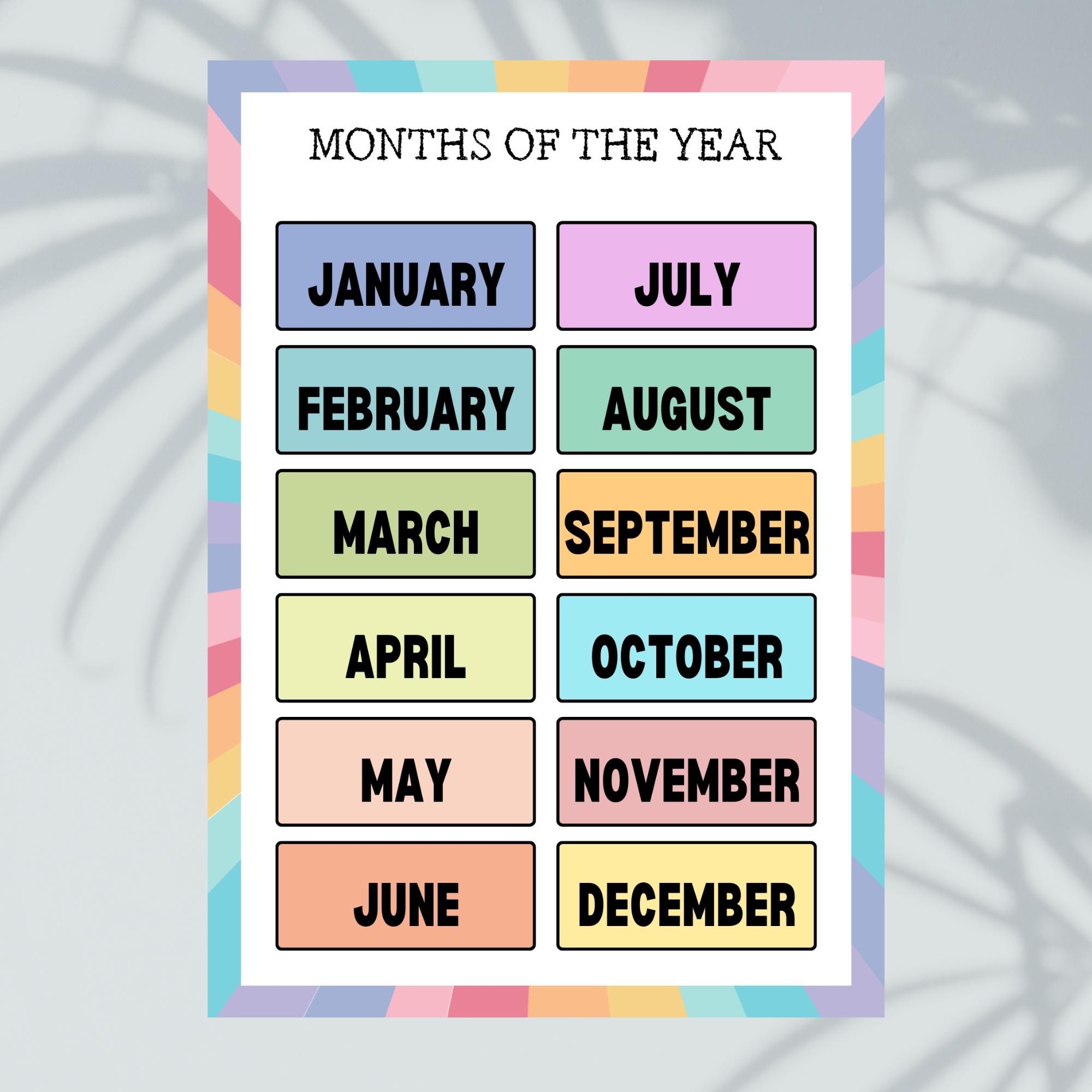 Months of the Year Classroom Wall Chart Kids Wall Chart Kids Classroom ...