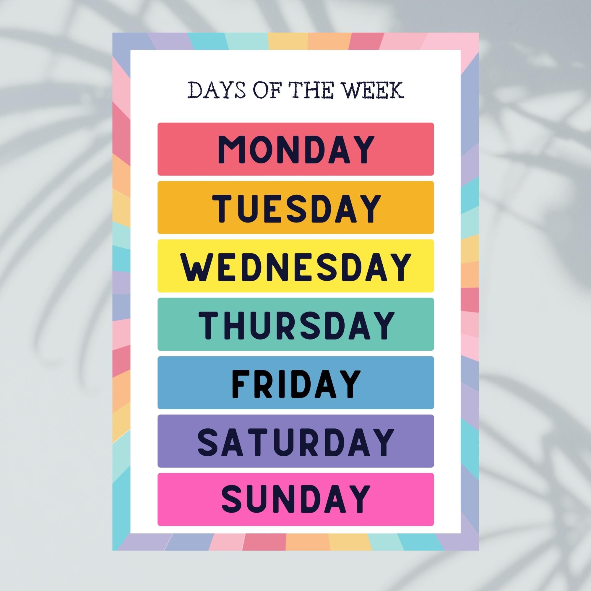 Days of the Week Classroom Wall Chart Kids Wall Chart Kids Classroom ...