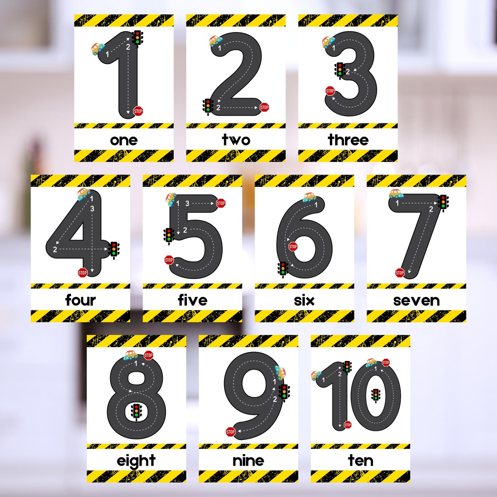 Number Flashcards Numbers 1-10 Flashcard for Kids Road Flashcard 1-10 ...