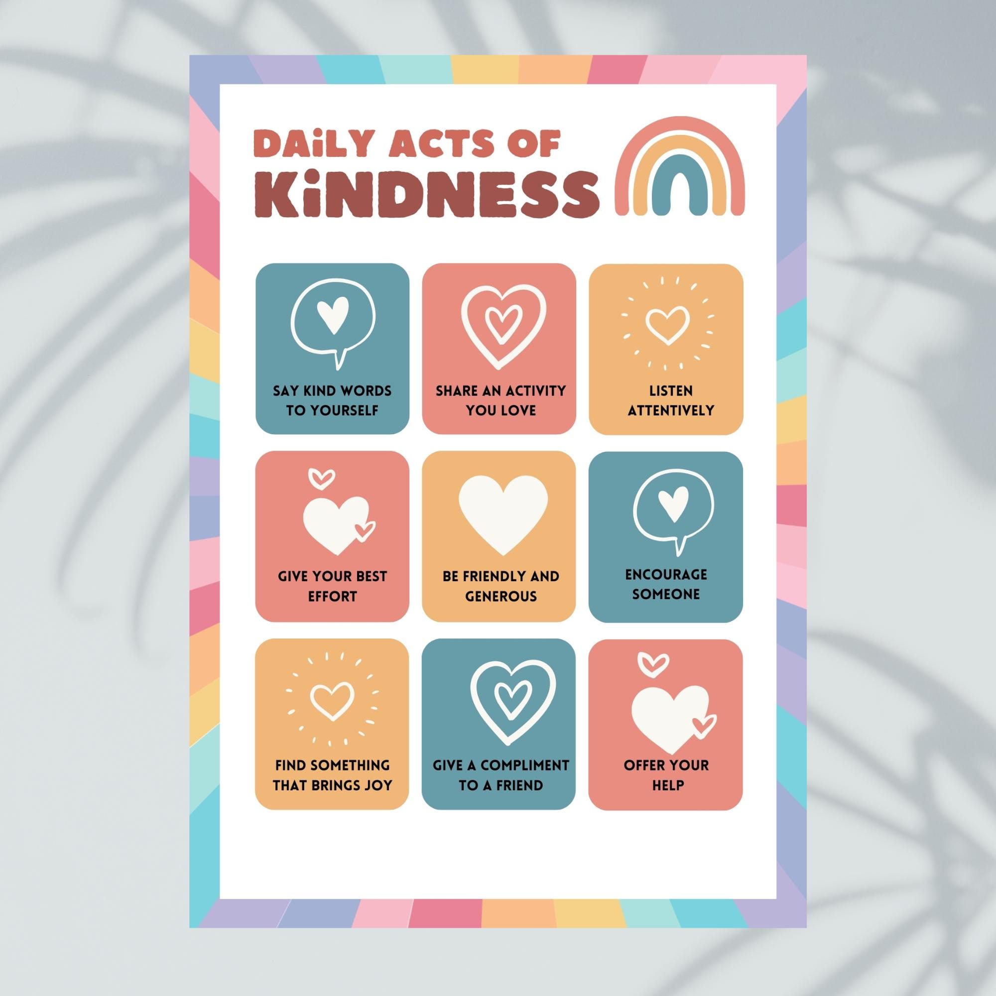 Kindness Chart Classroom Wall Chart Kindness Chart Wall Chart Classroom ...