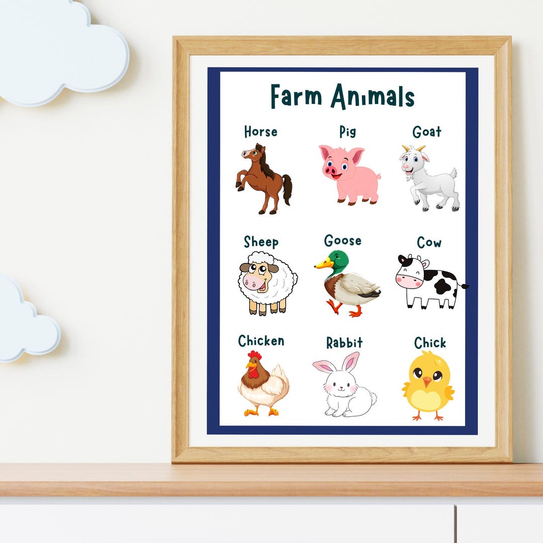 Farm Animals Wall Chart for Classroom Wall Chart Kids Wall Chart Kids ...
