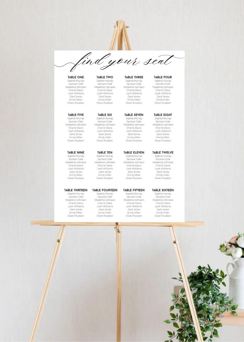 Seating Chart Wedding Poster (1-16 Tables of 8) TEMPLATE - Etsy