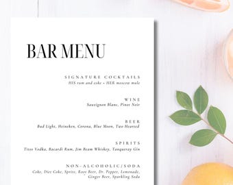 Wedding Bar Menu TEMPLATE - Etsy