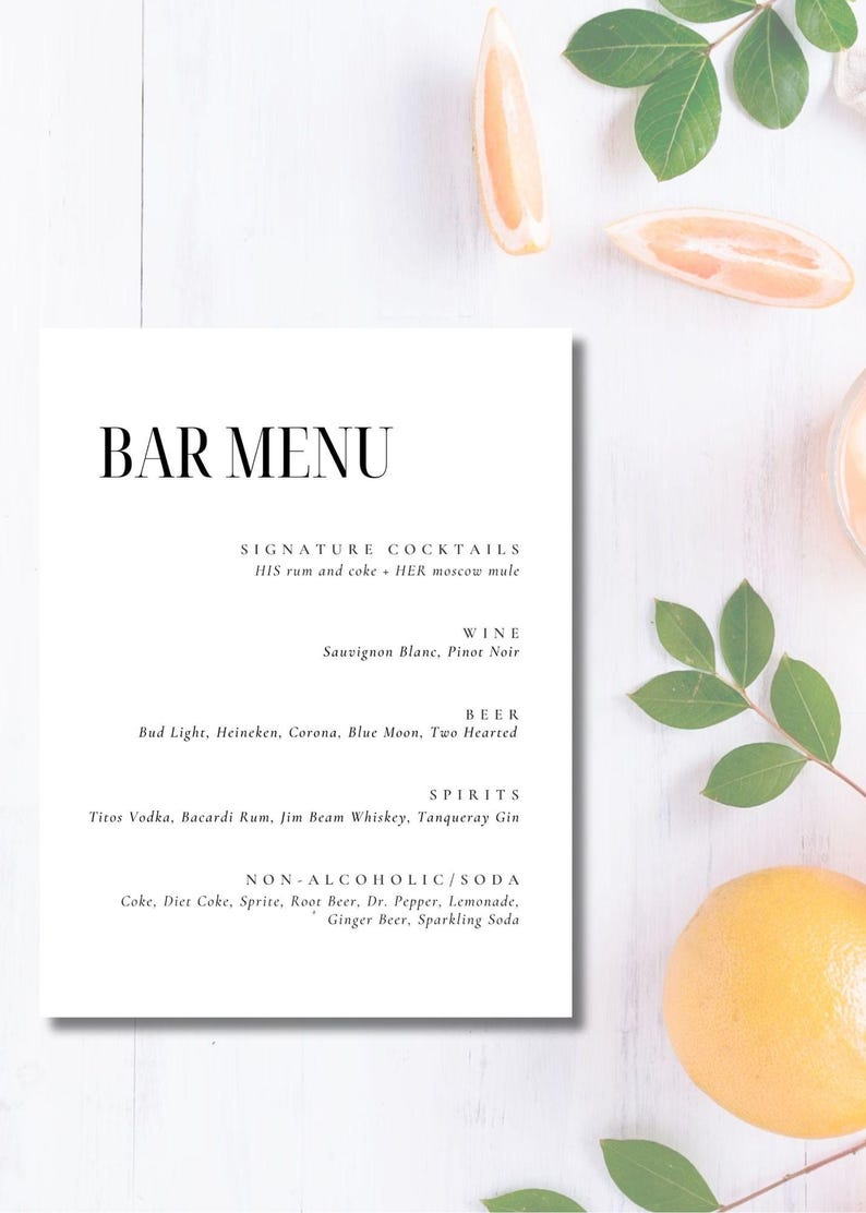 Wedding Bar Menu TEMPLATE - Etsy