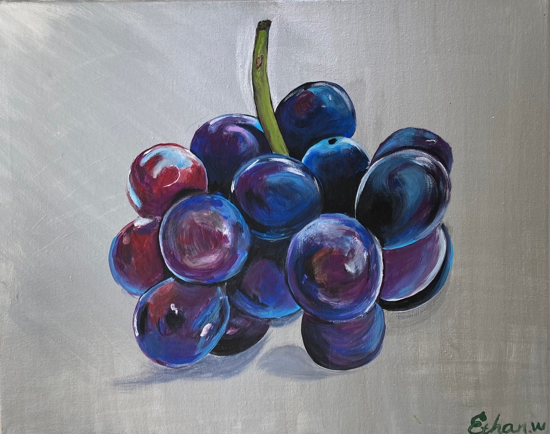 Acrylic Realistic Grape Painting Art Print - Etsy