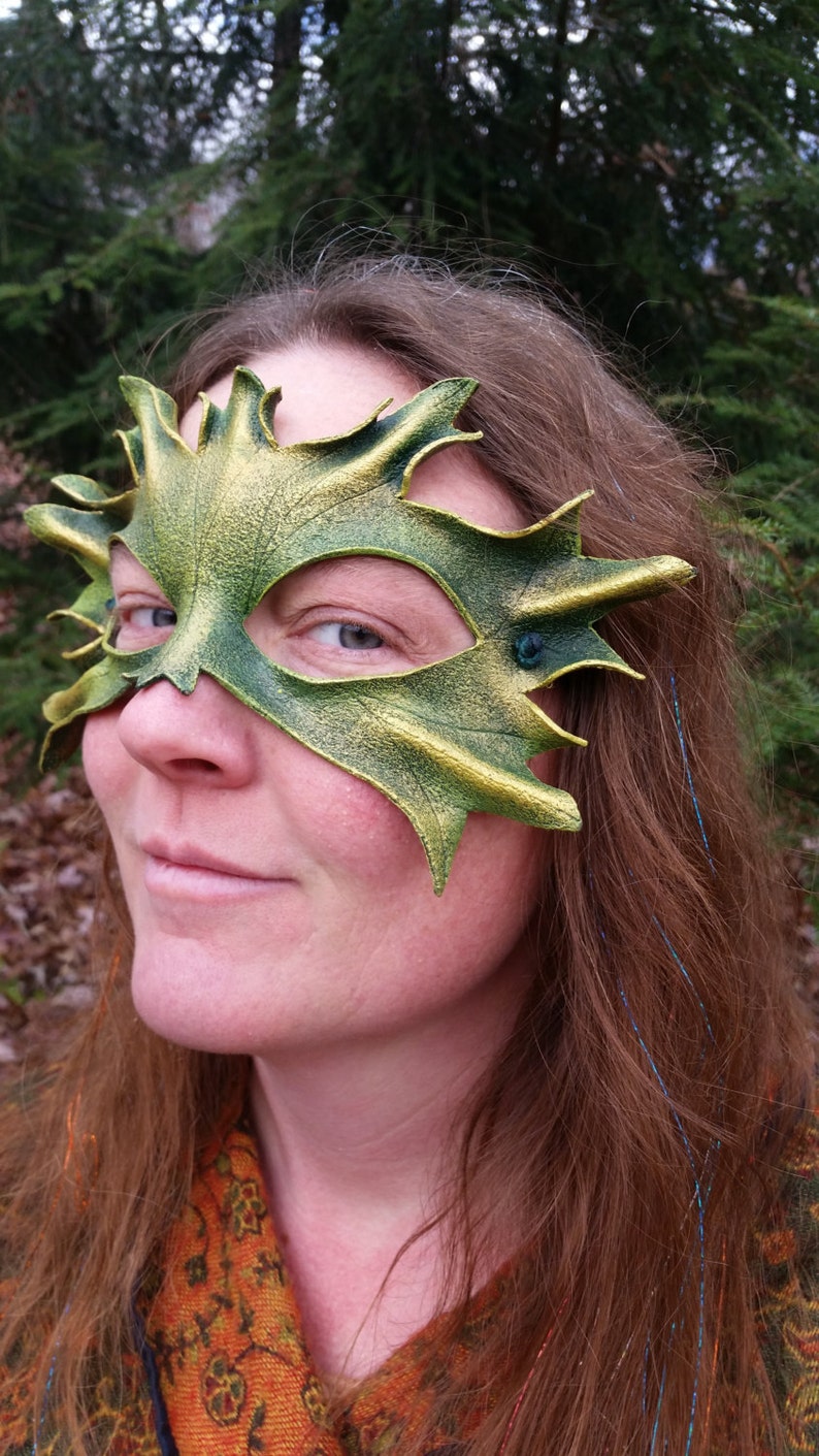 Leather Earth mask in spring green | Etsy